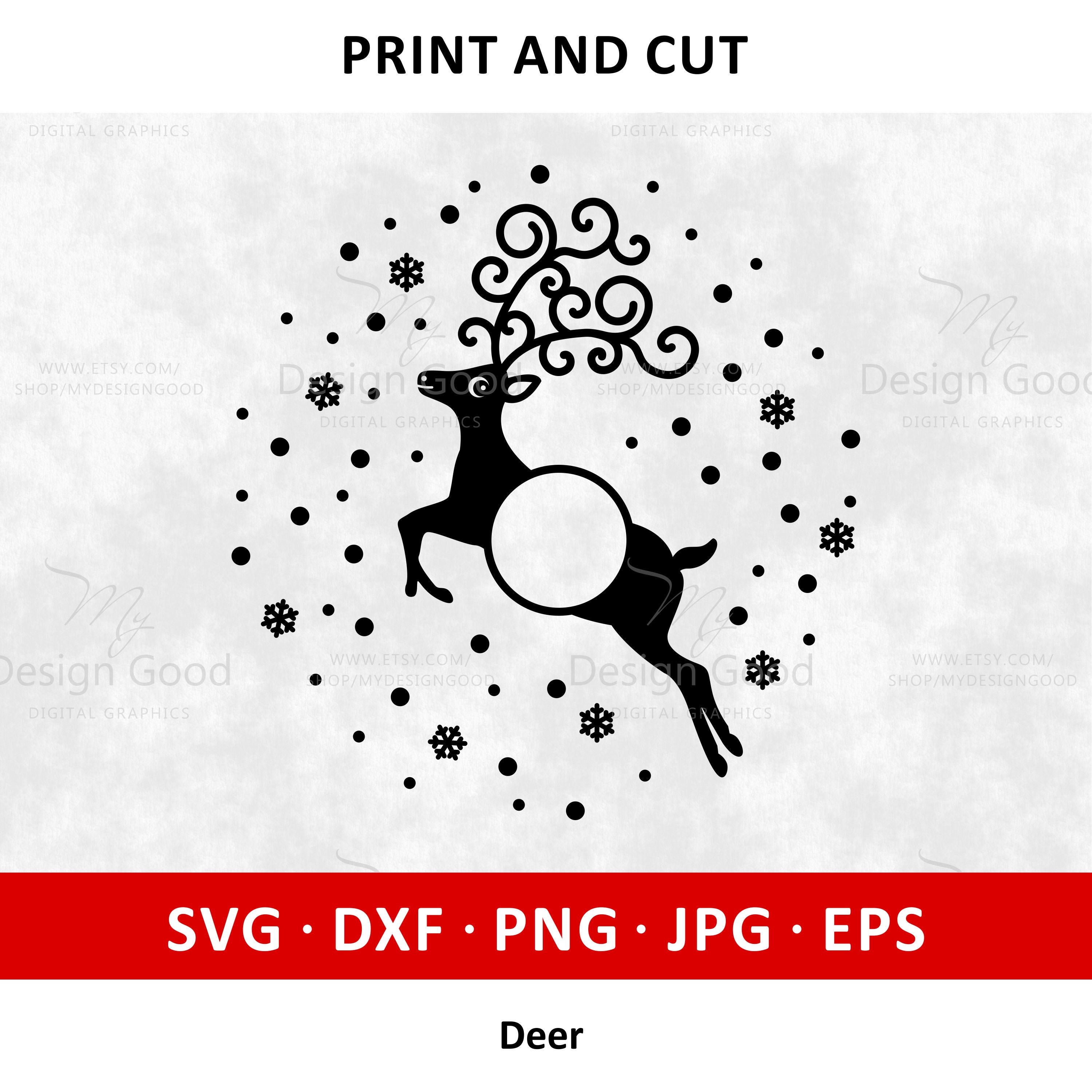Deer Monogram Svg. Christmas Deer With Snowflakes Svg Deer - Etsy
