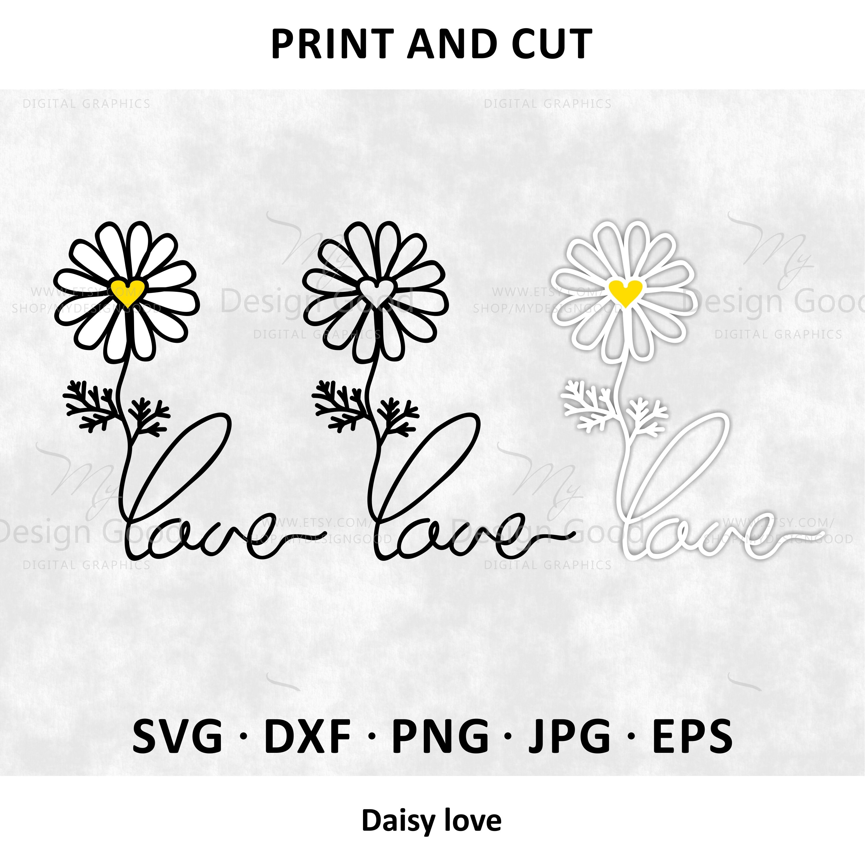 Daisy Love Svg Flower Svg Daisy With Leaves Svg Etsy Denmark