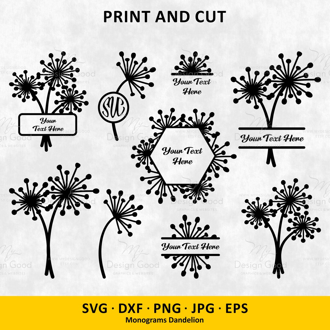 Dandelion Svg, Bundle Custom Monogram Svg, Frame With Dandelion, Floral ...