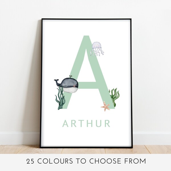 Sea Animals Alphabet Print, A-Z Sea Creatures, Nursery Art, Kids ...