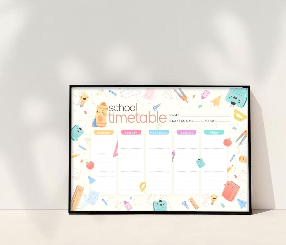 Printable School Timetable: Nursery Educational Art (A4, A3 Digital ...