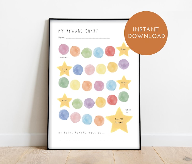 Watercolor Rainbow Reward Chart Printable: Nursery Learning (A4, A3 ...