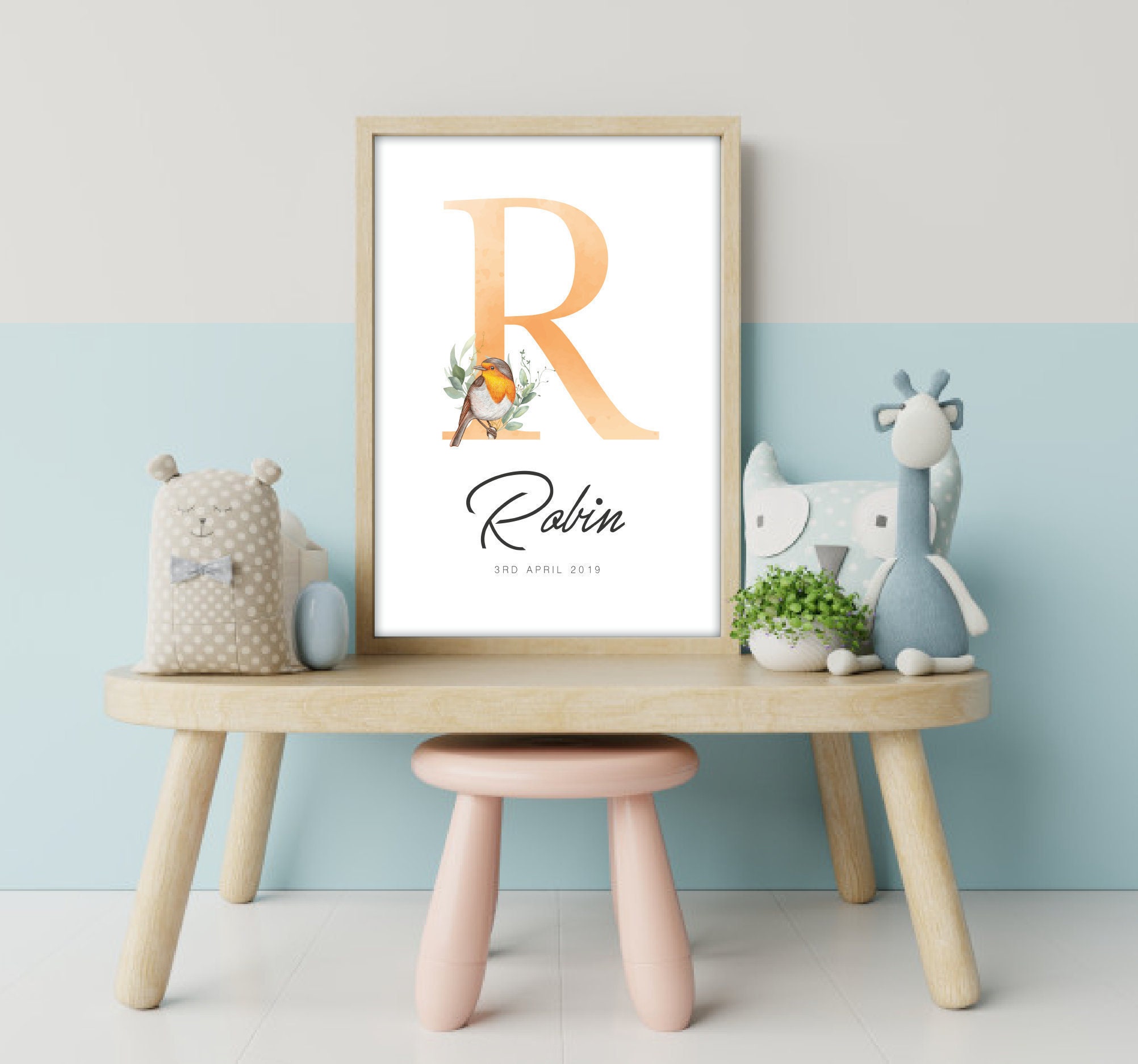 Personalised Name Robin Bird Print Nursery Orange Nature | Etsy