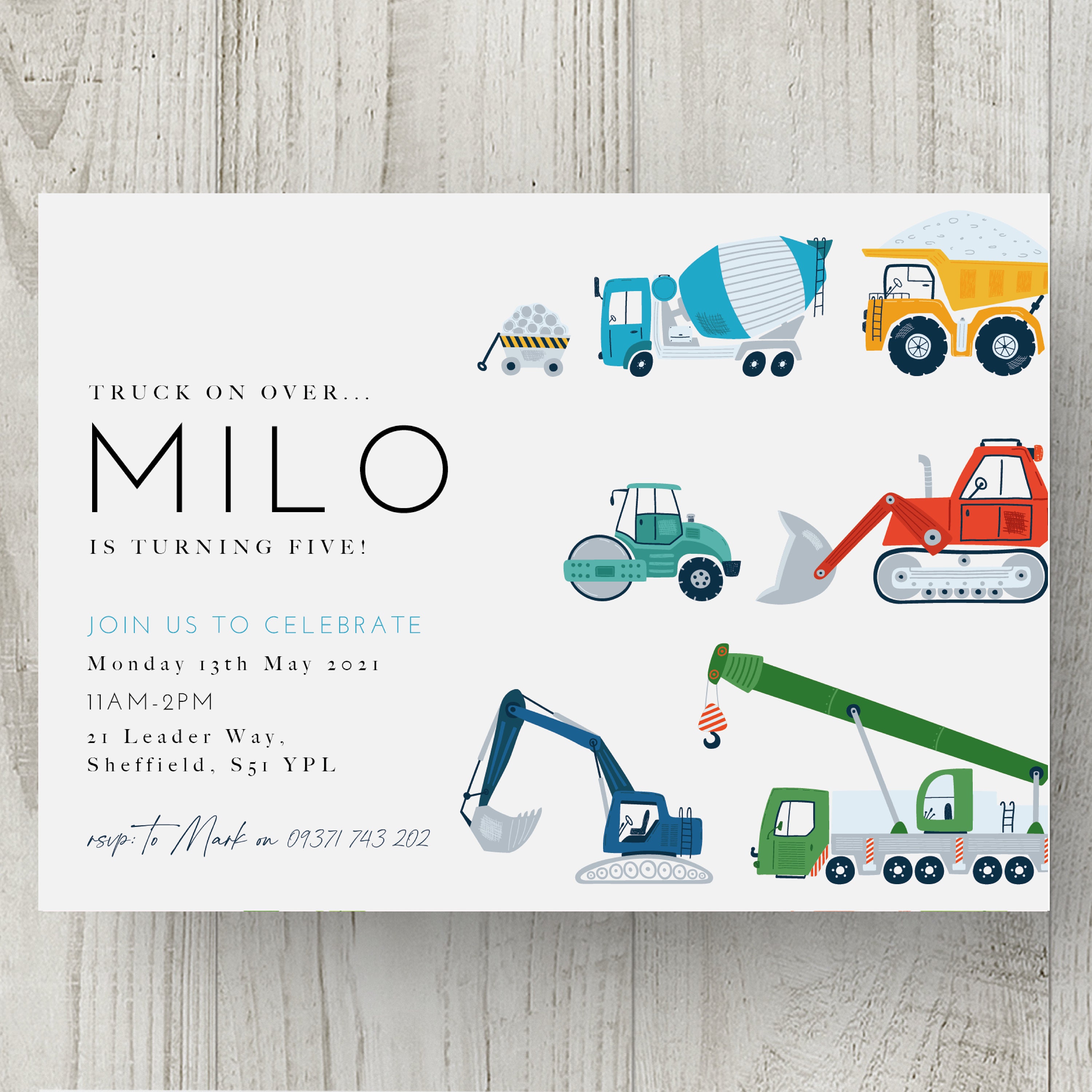 Construction Vehicle Birthday Invitation A6 Printed | Etsy
