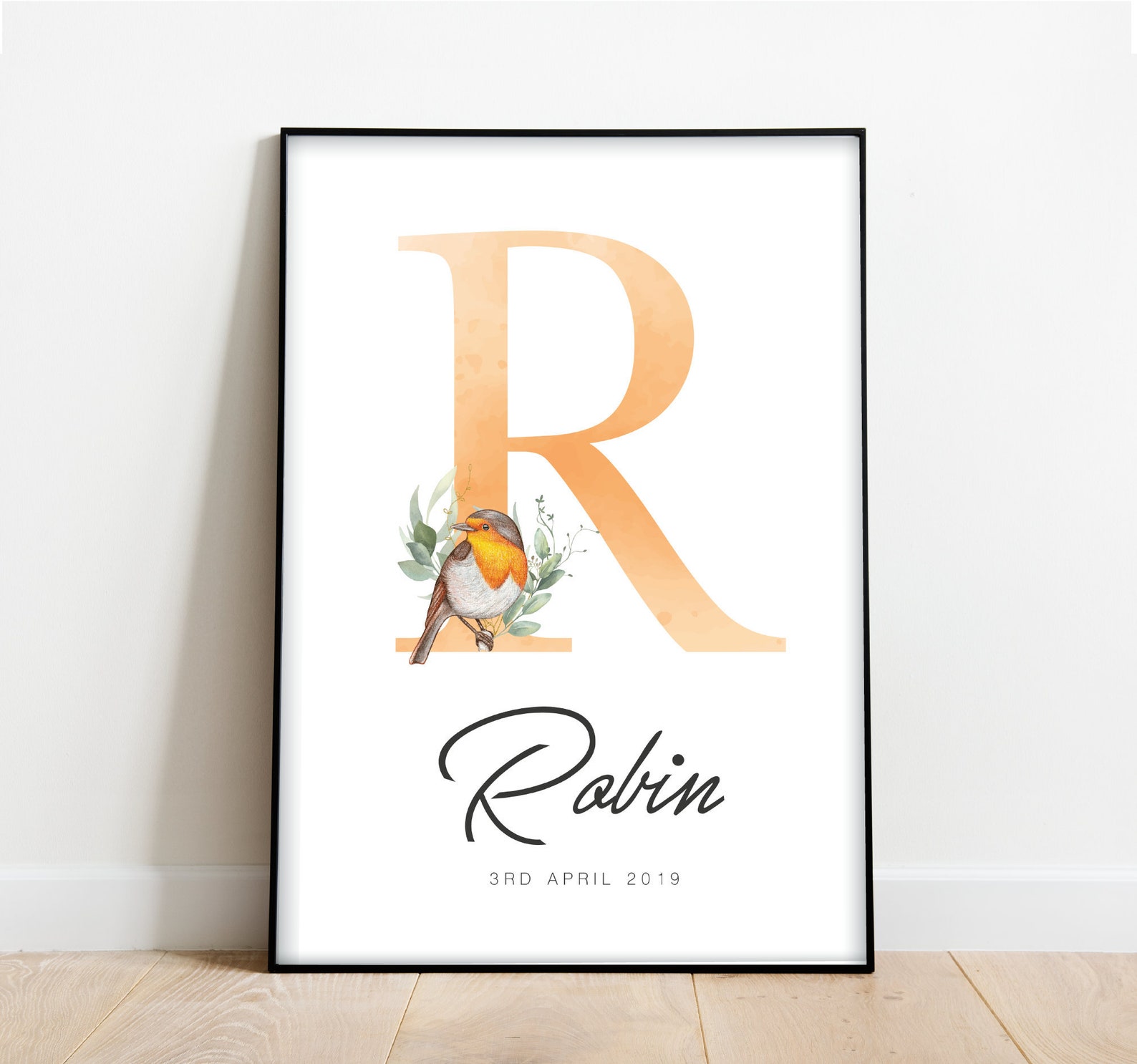 Personalised Name Robin Bird Print Nursery Orange Nature - Etsy