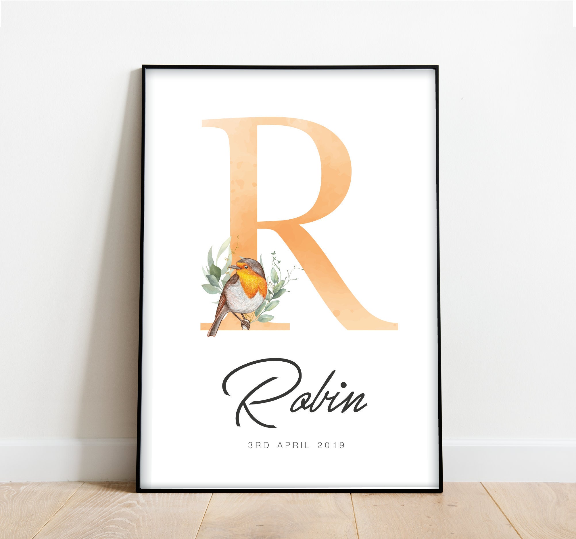 Personalised Name Robin Bird Print Nursery Orange Nature | Etsy