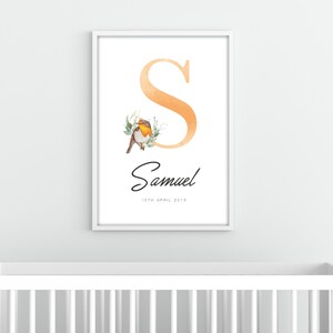 Personalised Name Robin Bird Print Nursery Orange Nature - Etsy