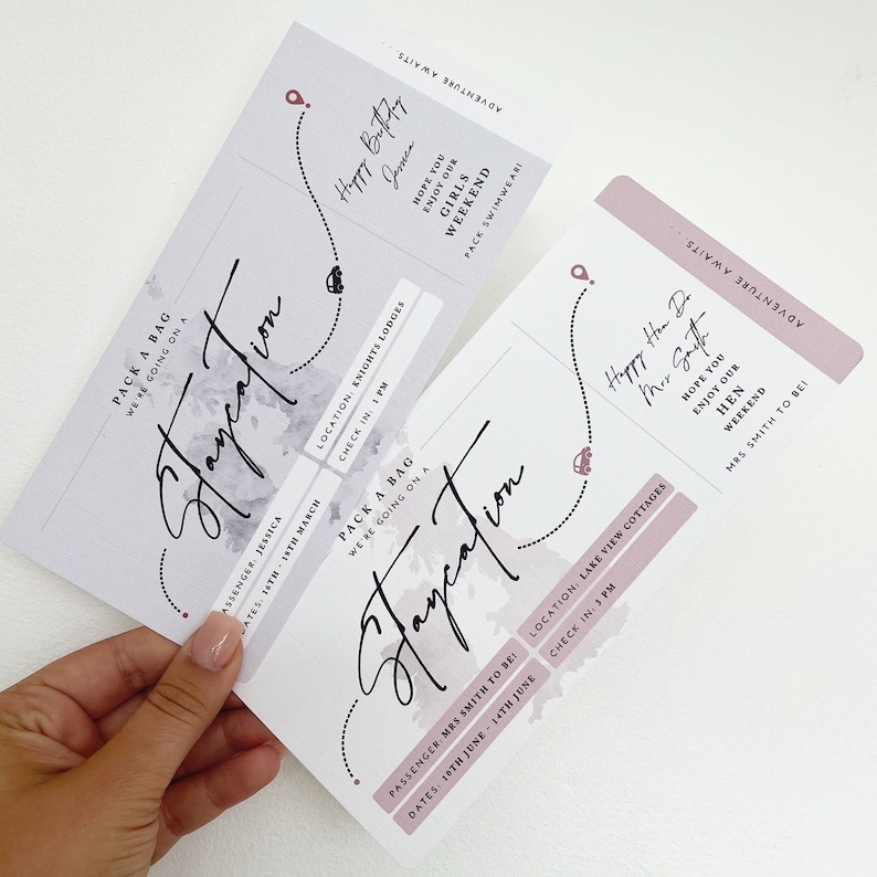 Personalised Staycation Ticket: Surprise Birthday Gift, Printed Voucher ...