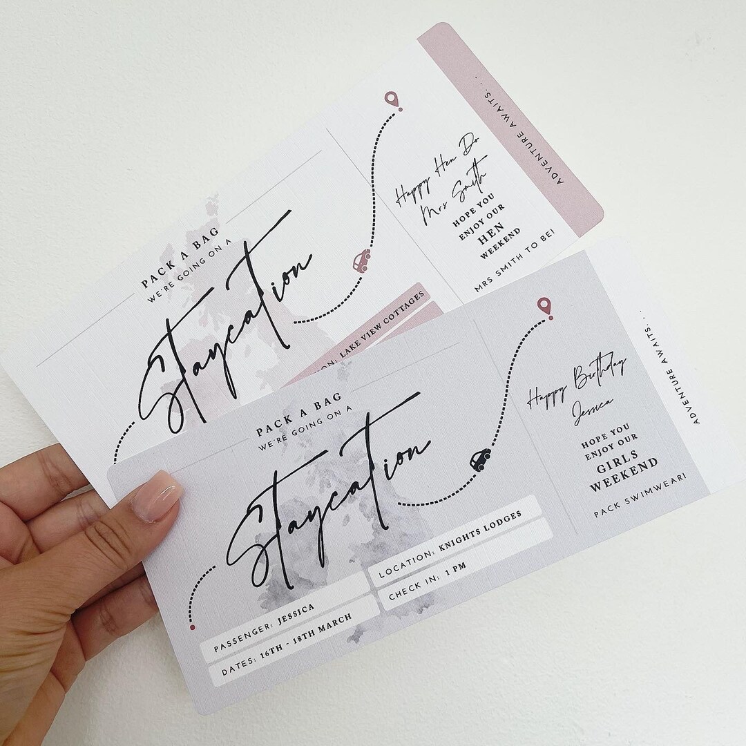 Personalised Staycation Ticket: Surprise Birthday Gift, Printed Voucher ...