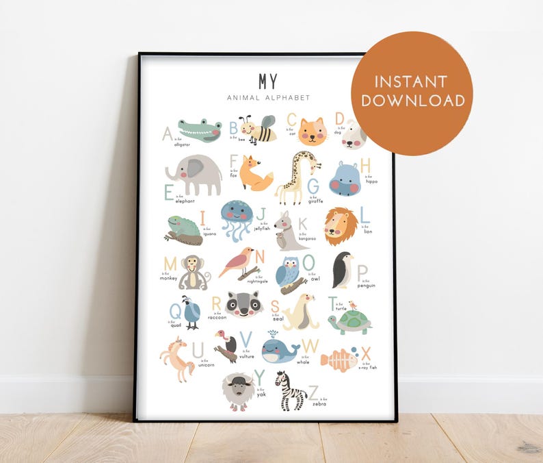 Animal Alphabet Nursery Print: Educational Abcs (A4/A3 Printable PDF ...