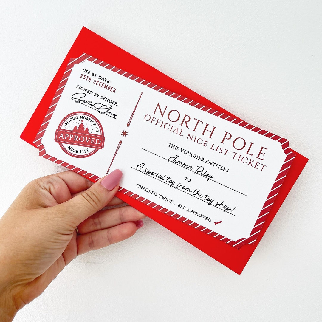 Personalised North Pole Nice List Ticket | Christmas Gift Voucher ...