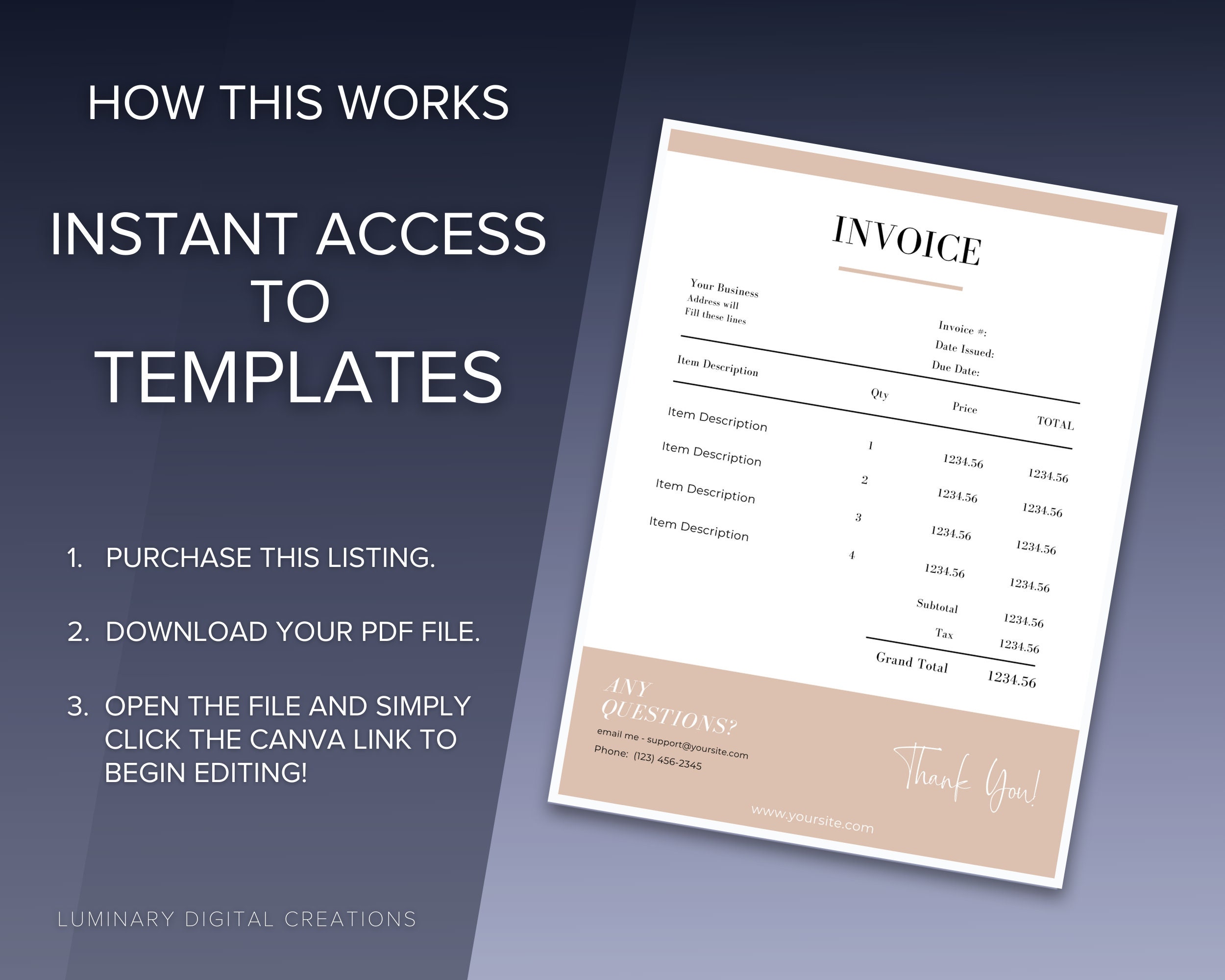 Invoice Template Printable Invoice Coaching Invoice Canva - Etsy Australia