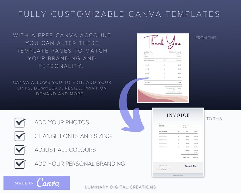 Invoice Template Printable Invoice Coaching Invoice Canva | Etsy