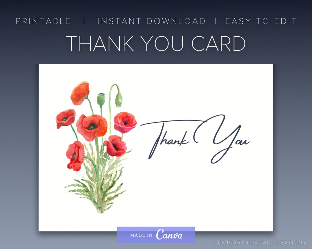 Thank You Card Printable | Gratitude Card Instant Download | Simple ...