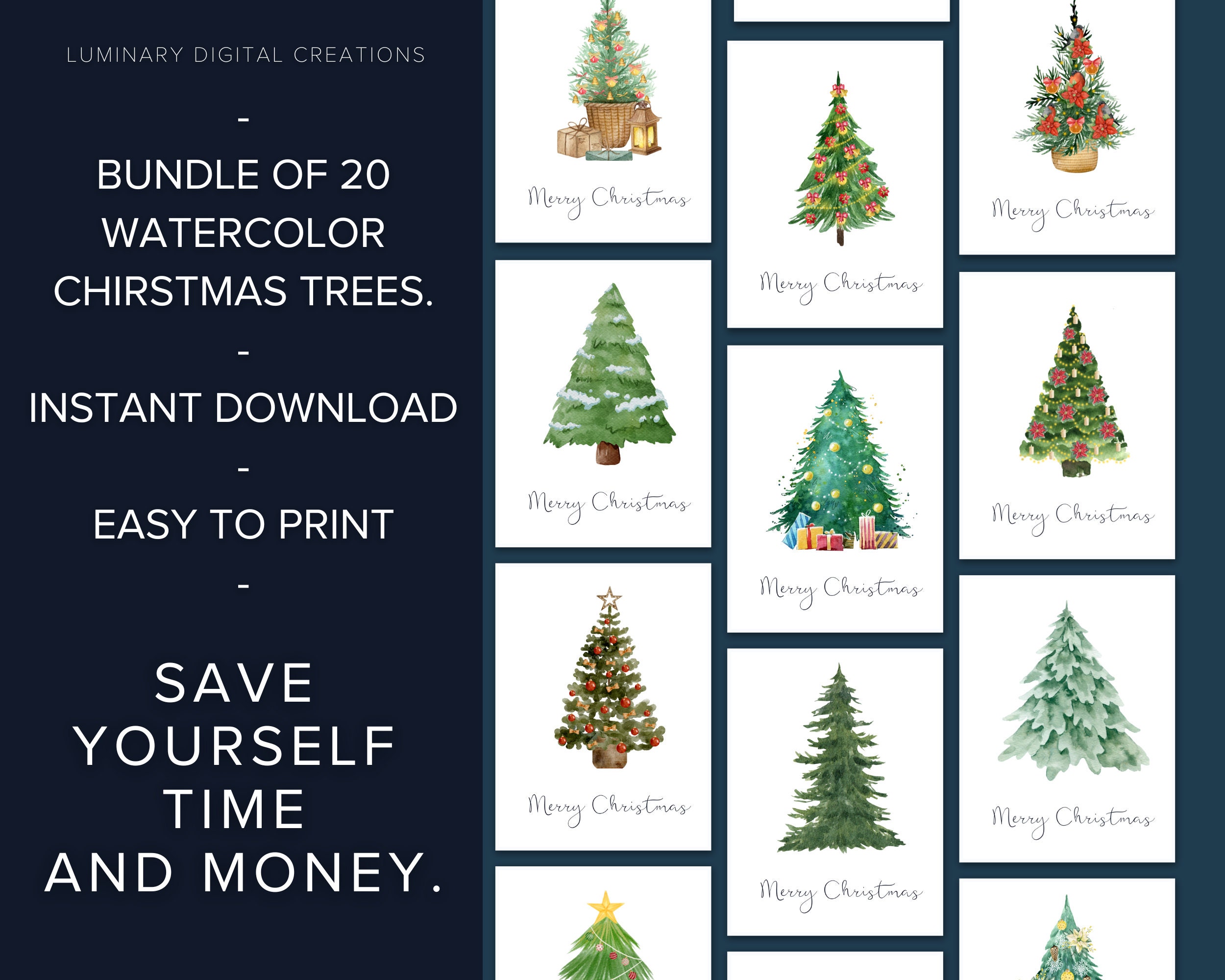 DIGITAL Christmas Cards 20 Printable Merry Christmas Postcards Vintage ...
