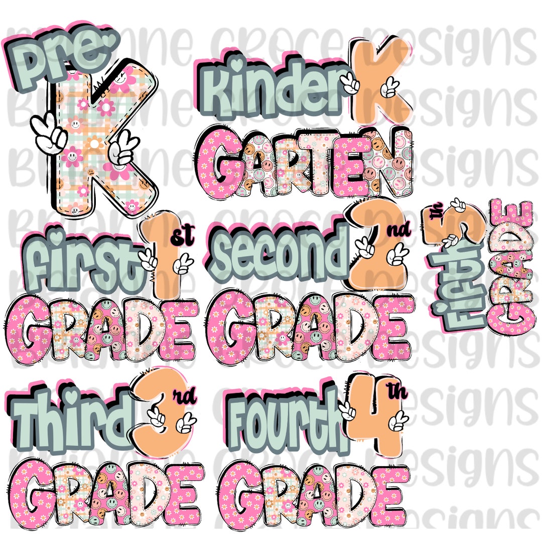 Cute Retro Smiley Face Peace Sign Bundle Kindergarten-fifth Grade ...