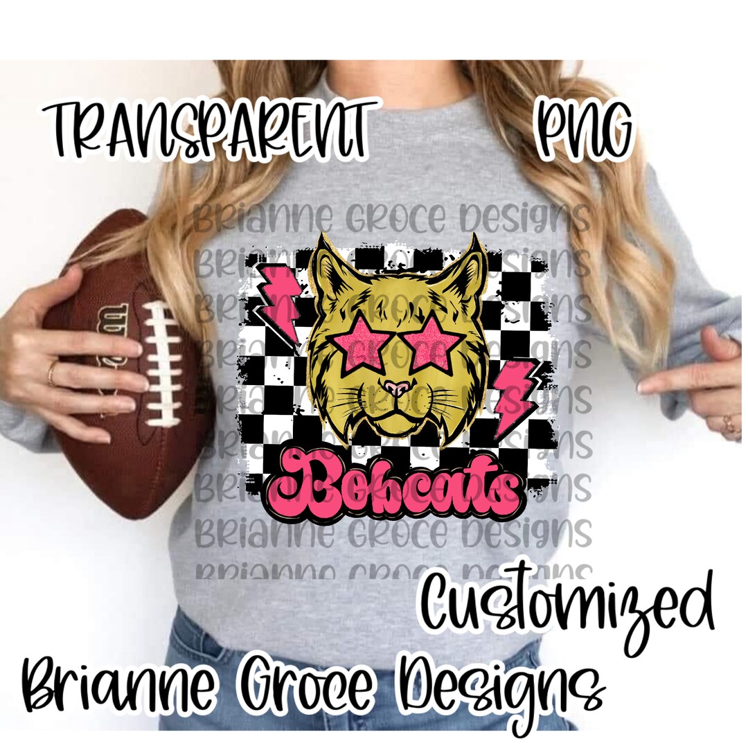 Preppy Mascot Pink Bobcats Retro Checkered Glitter Star Hand Drawn ...