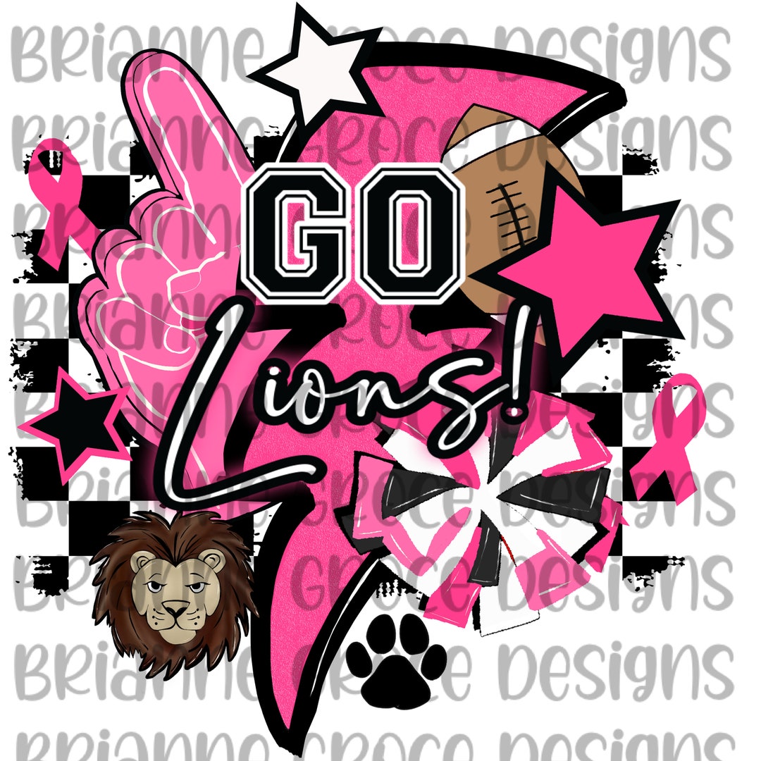 Lions Pink Out Retro Checkered Breast Cancer Awareness Football Digital ...