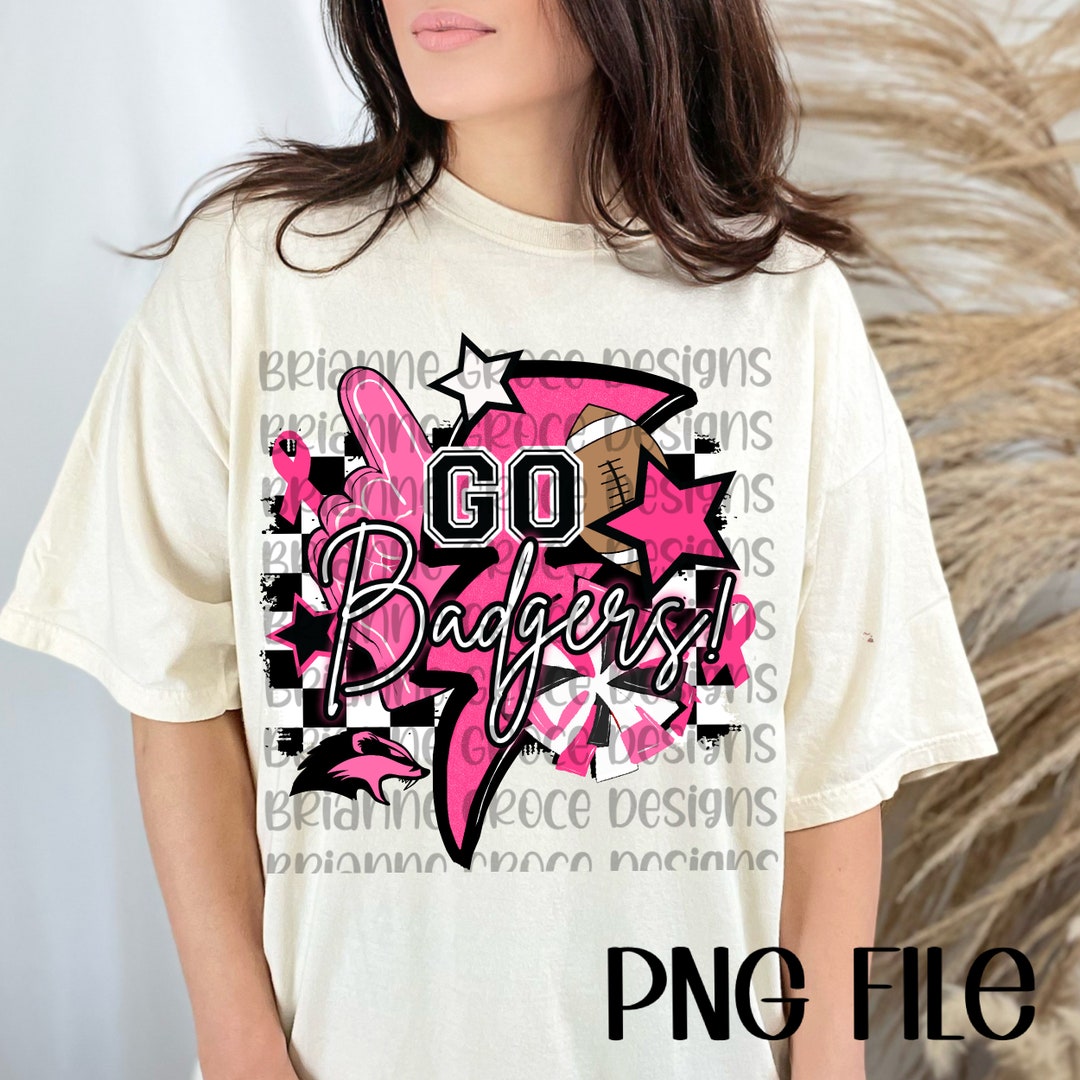 Pink Out Go Badgers Lightning Bolt Checkered Football Digital Design ...