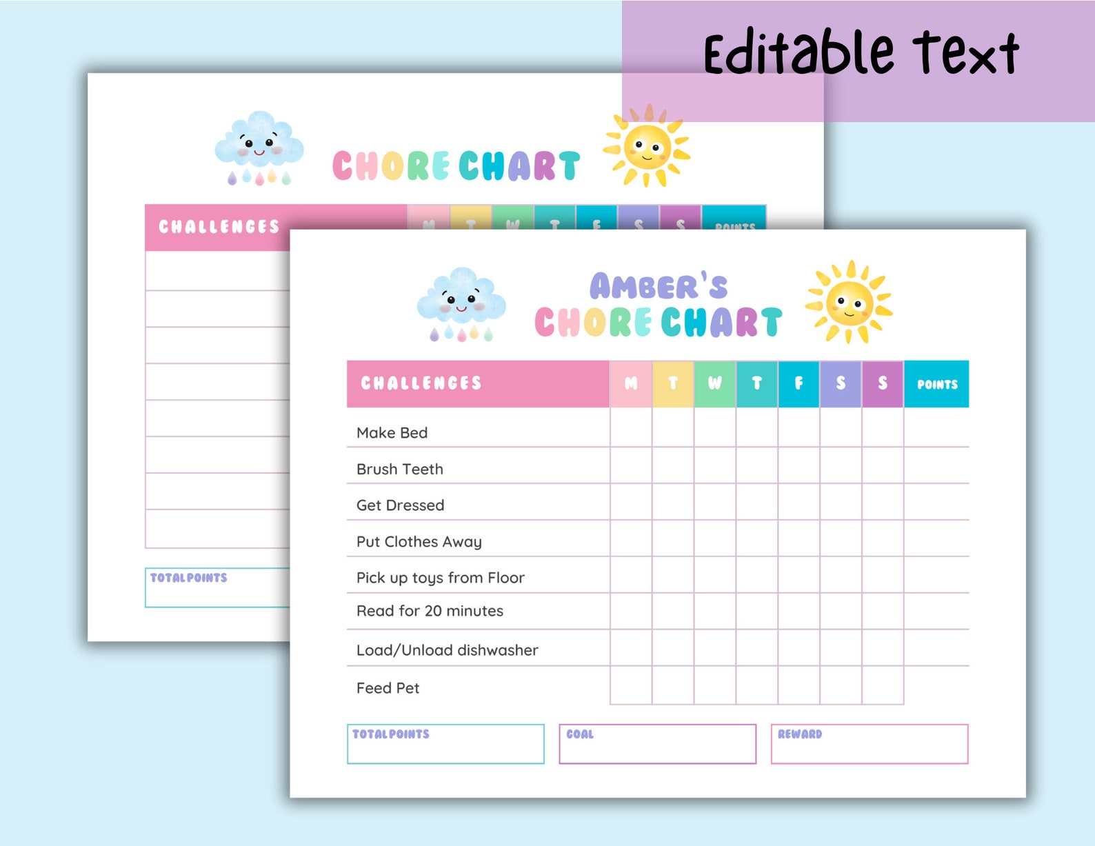 EDITABLE Rainbow Reward/ Chore Chart, Rainbow Behavior Chart, Pastel ...