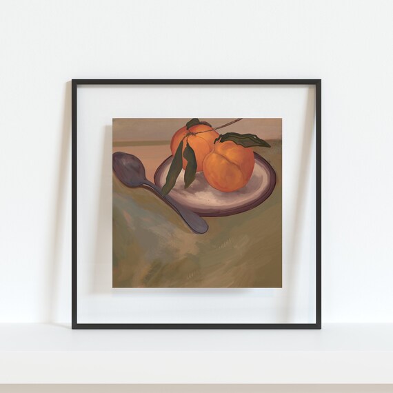 Modern Still Life: Peaches Spoon Digital Artwork Kitchen | Etsy