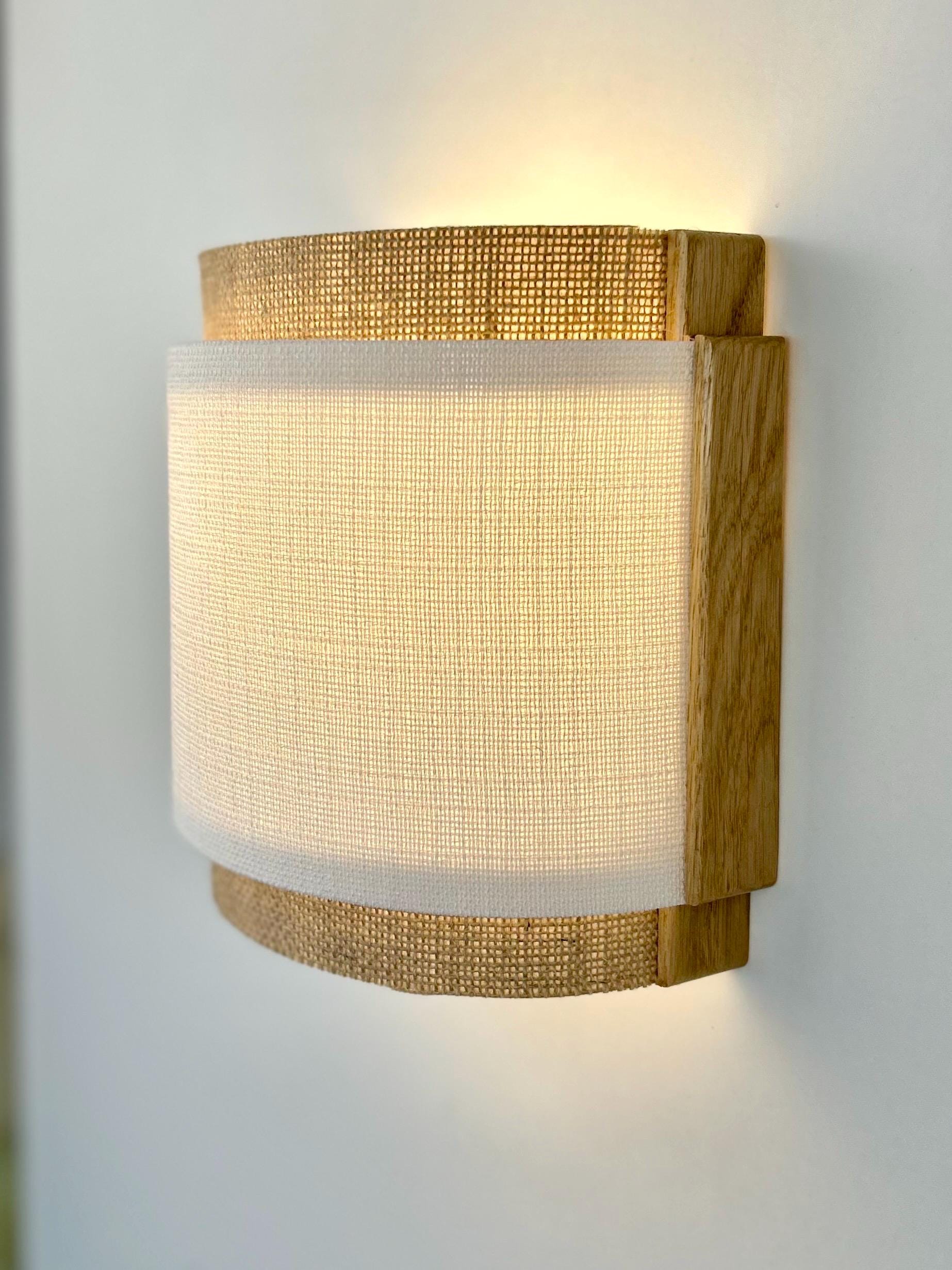 Raffia Wall Lamp. Oak Wall Lamp. Wooden Wall Lamp. Fabric Wall Lamp ...