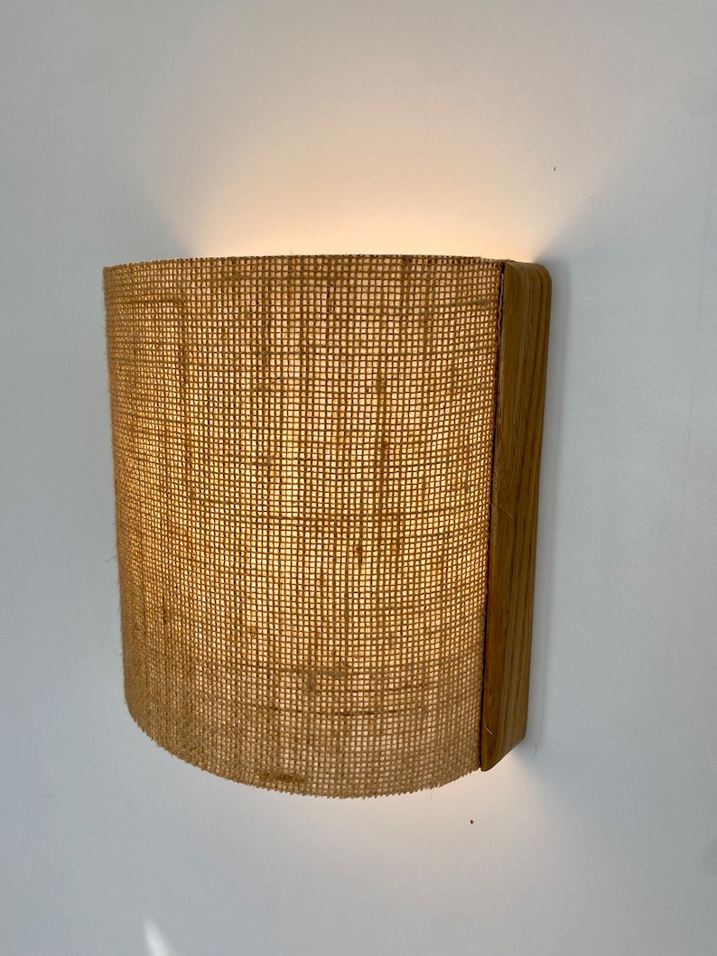 Raffia Wall Lamp. Oak Wall Lamp. Wooden Wall Lamp. Fabric Wall - Etsy