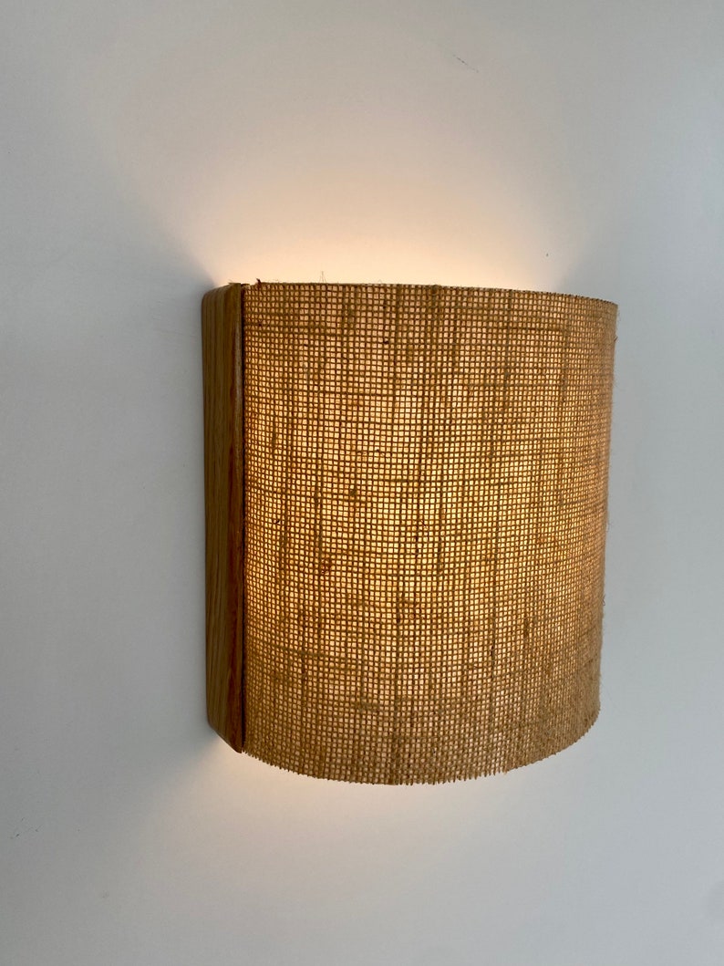 Raffia Wall Lamp. Oak Wall Lamp. Wooden Wall Lamp. Fabric Wall - Etsy