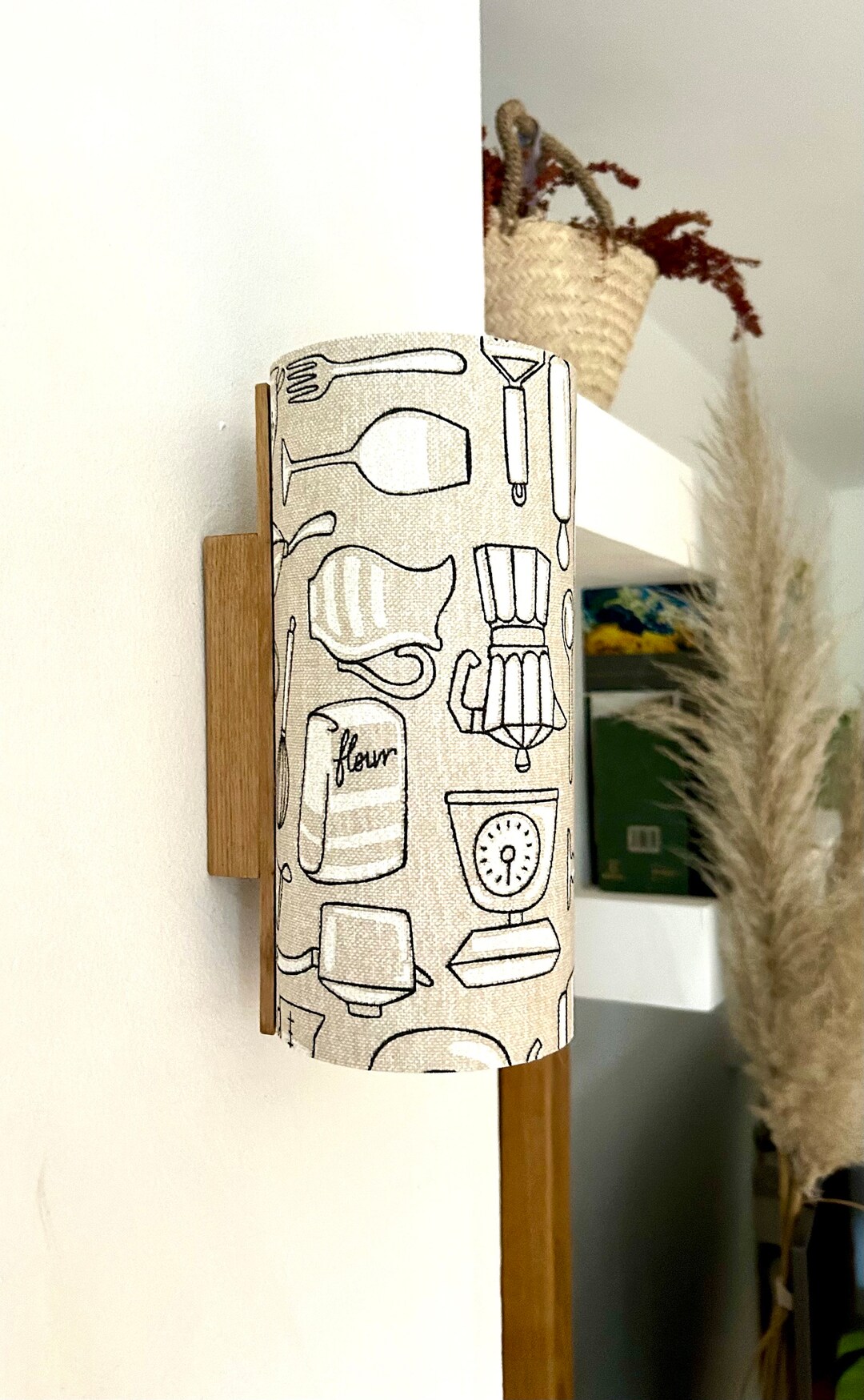 Kitchen Wall Lamp. Wood and Fabric Wall Lamp. Oak Wall Lamp. Wooden ...