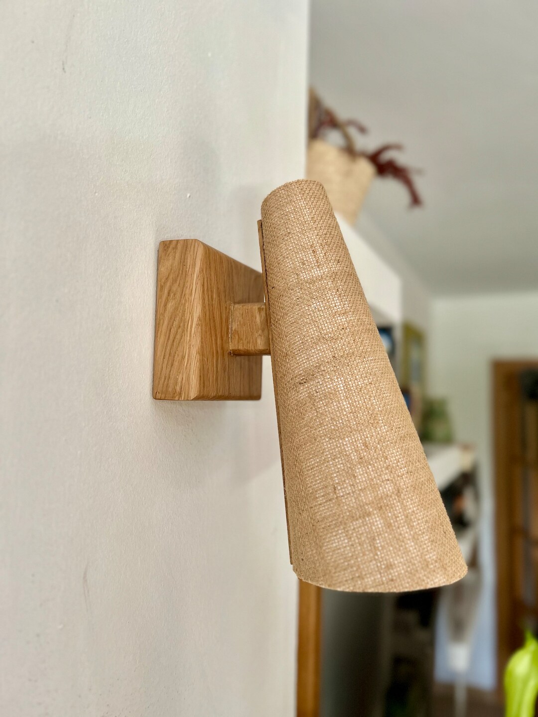 Wood and Raffia Wall Lamp. Oak Wall Lamp. Wooden Wall Lamp. Wall Lights ...