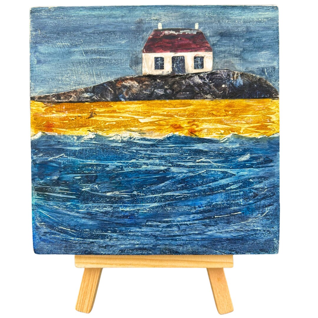 Rustic Beach Cottage Painting: Original Mixed Media Seascape, 12cm - Etsy