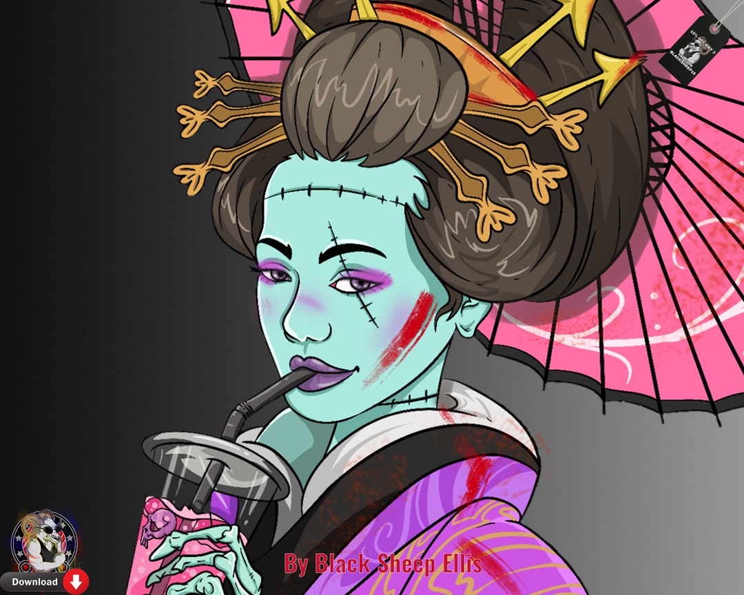 Zombie Png Geisha Printable Digital Design Horror Movie Sticker / Art ...