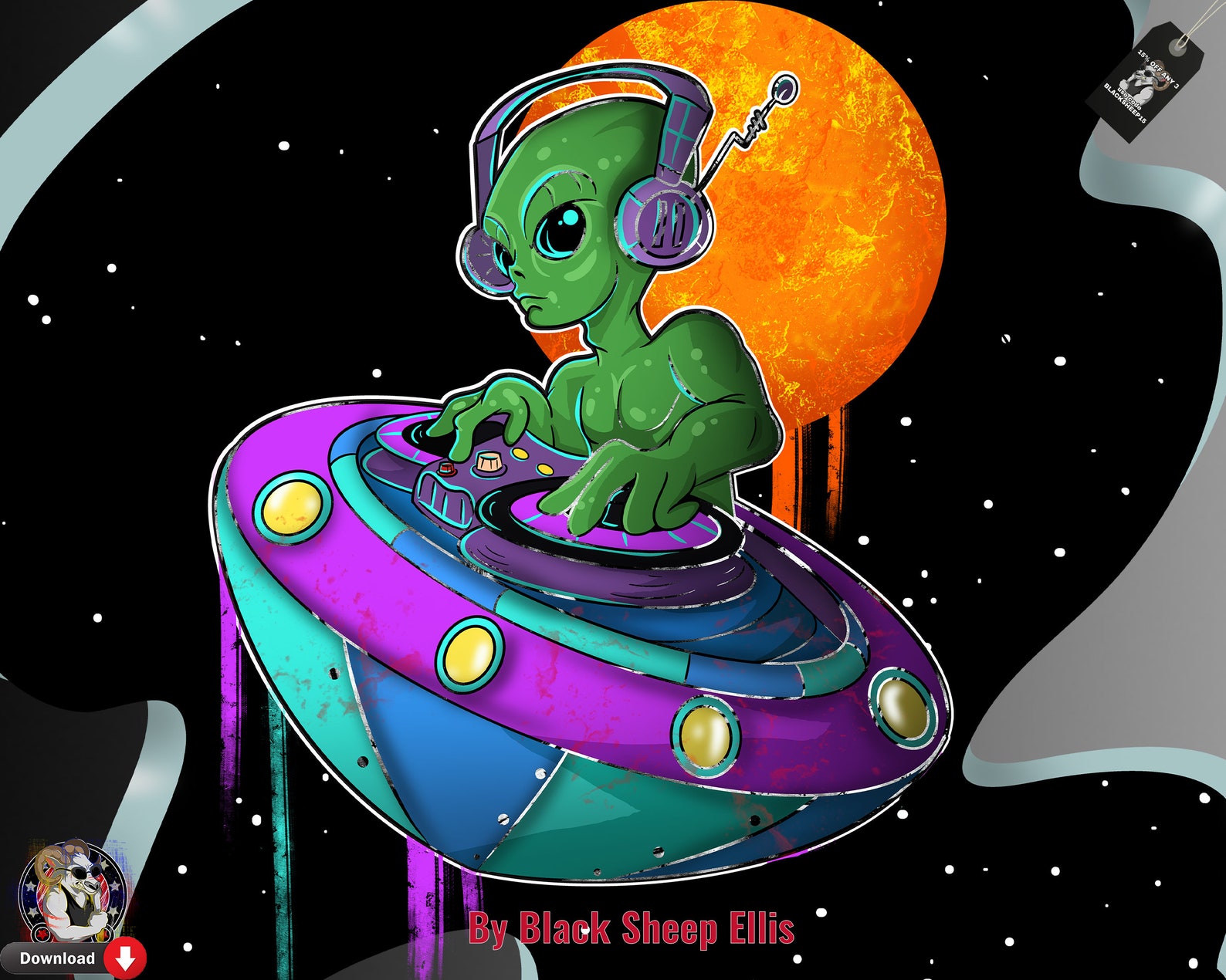 Dj Alien Graffiti Png Ufo Printable Space Music Alien Dj Print, Cute ...