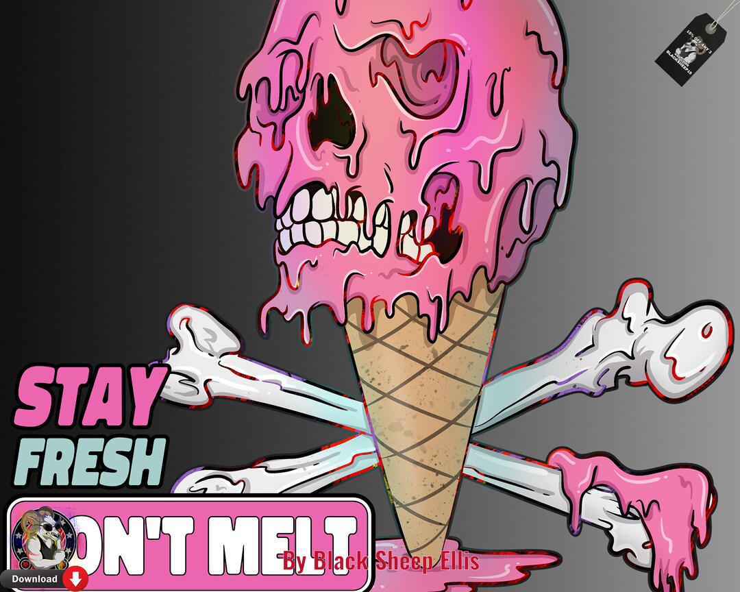 Scary Ice Cream Skull Print, Png Zombie Printable Icecream Poster ...