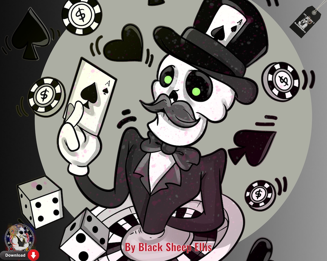 Poker Skull Printable Skeleton With Playing Cards Dice and Chips Casino ...