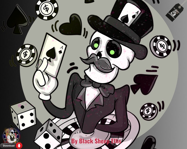 Poker Skull Printable Skeleton With Playing Cards Dice and Chips Casino ...