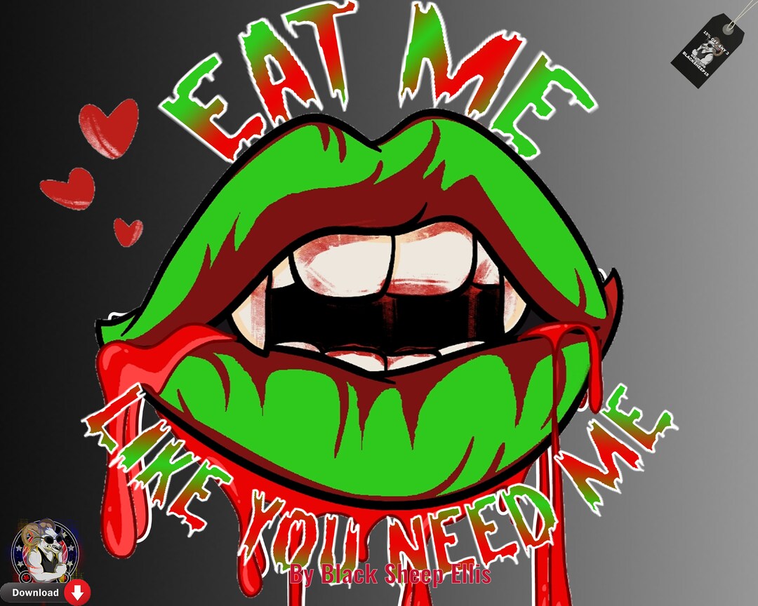 Toxic Green Lips Png Vampire Printable, Mouth Licking Lips Wall Art ...