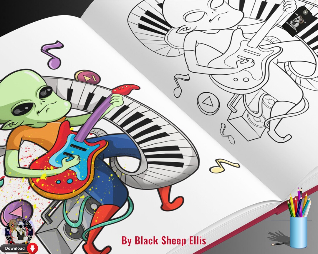 Music Png Alien Zombie Printable Colouring Page Digital Download ...