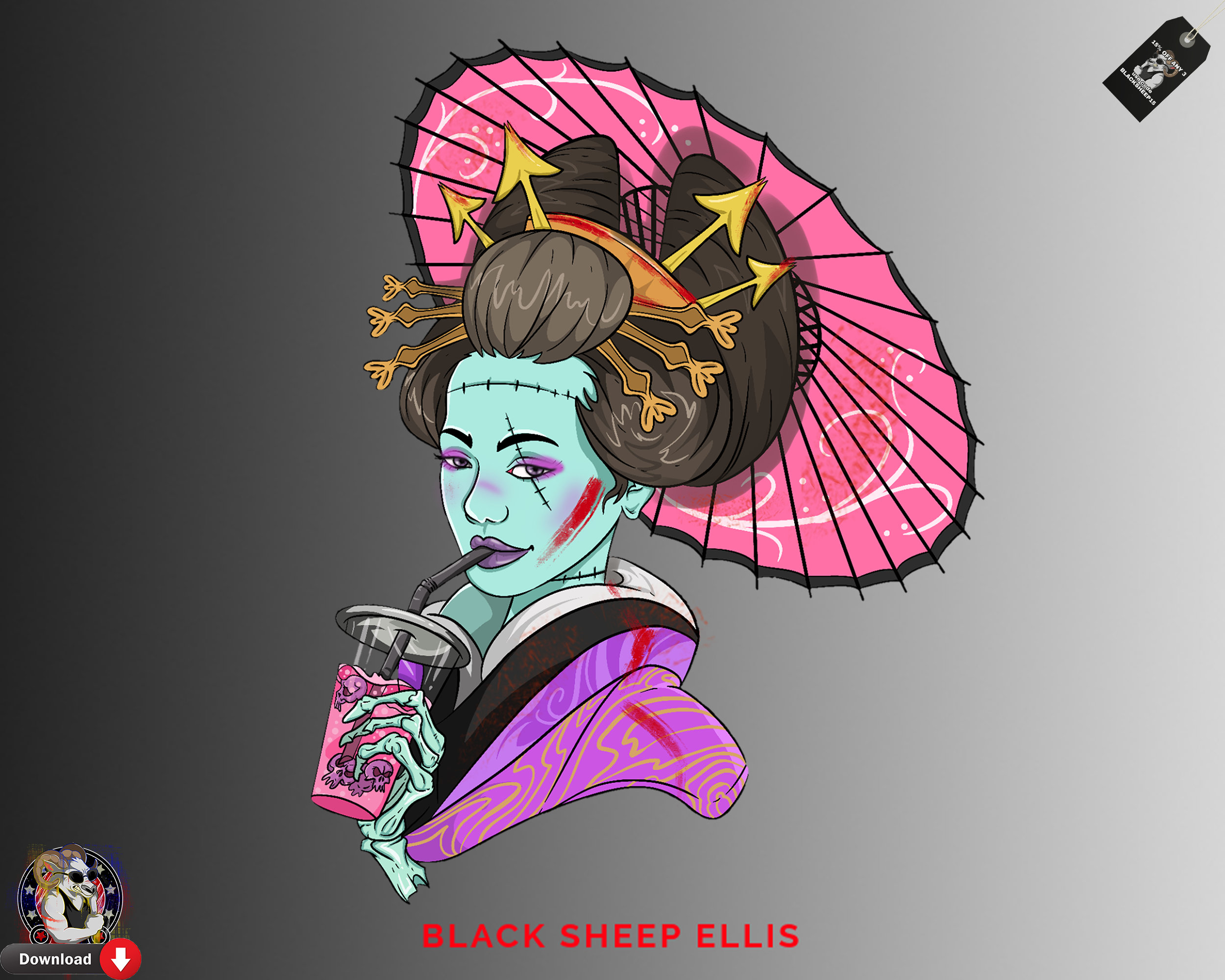 Zombie Png Geisha Printable Digital Design Horror Movie Sticker / Art ...