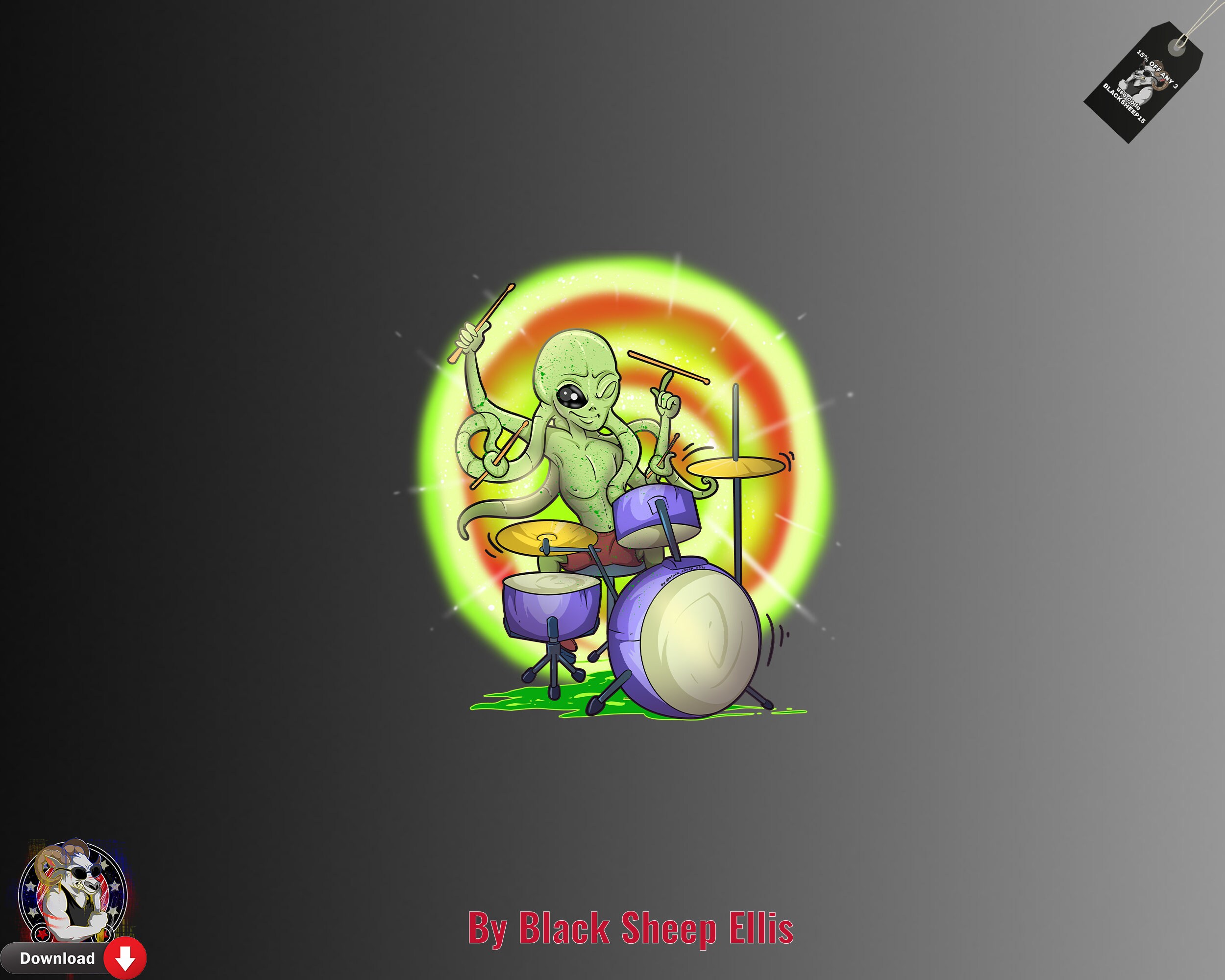 Printable Alien Clip Art Drummer Print Poster/clipart/decal Sticker for ...