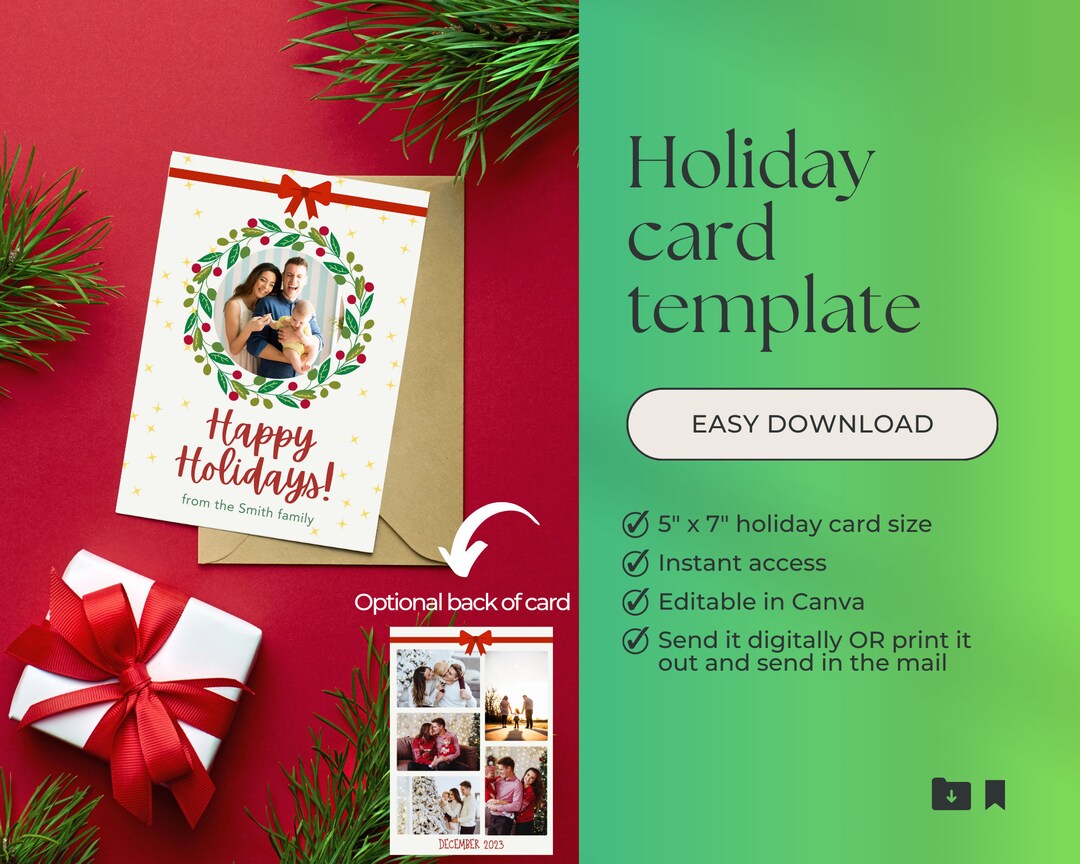 Happy Holidays Card Template | Digital Download, Fully Editable Text ...