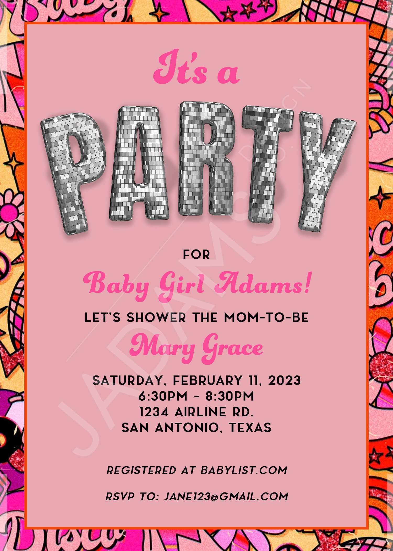 Disco Baby Shower Invitation, Groovy Baby Shower Invitation, 70s Disco ...