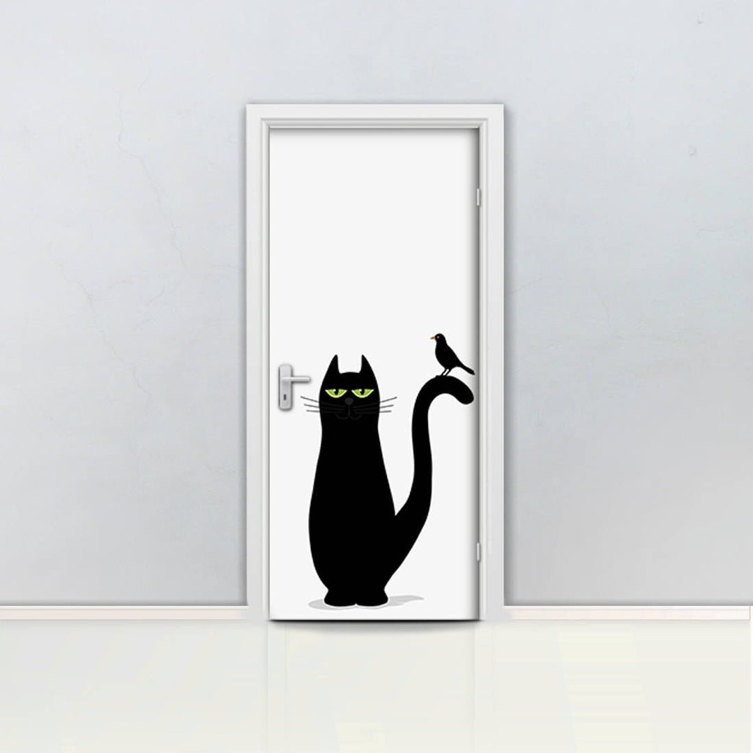 Black Cat Door Mural Self Adhesive Door Wrap, Removable Peel & Stick ...