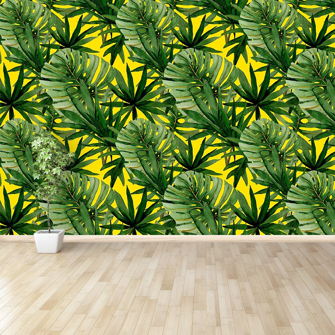Monastera Leaves Repositionable Photo Mural | Wallpaper Watercolor ...