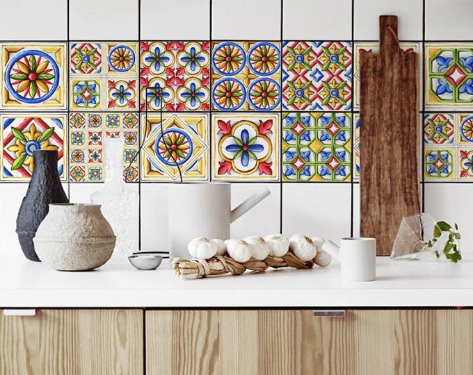 Colorful Spanish Tile Decals, PACK OF 24, Removable, Traditional Old ...