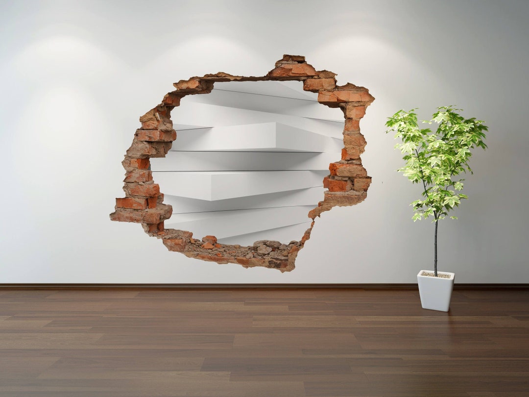 White Geometric Corners 3D Hole in the Wall Wall Sticker, Decal - 3D ...