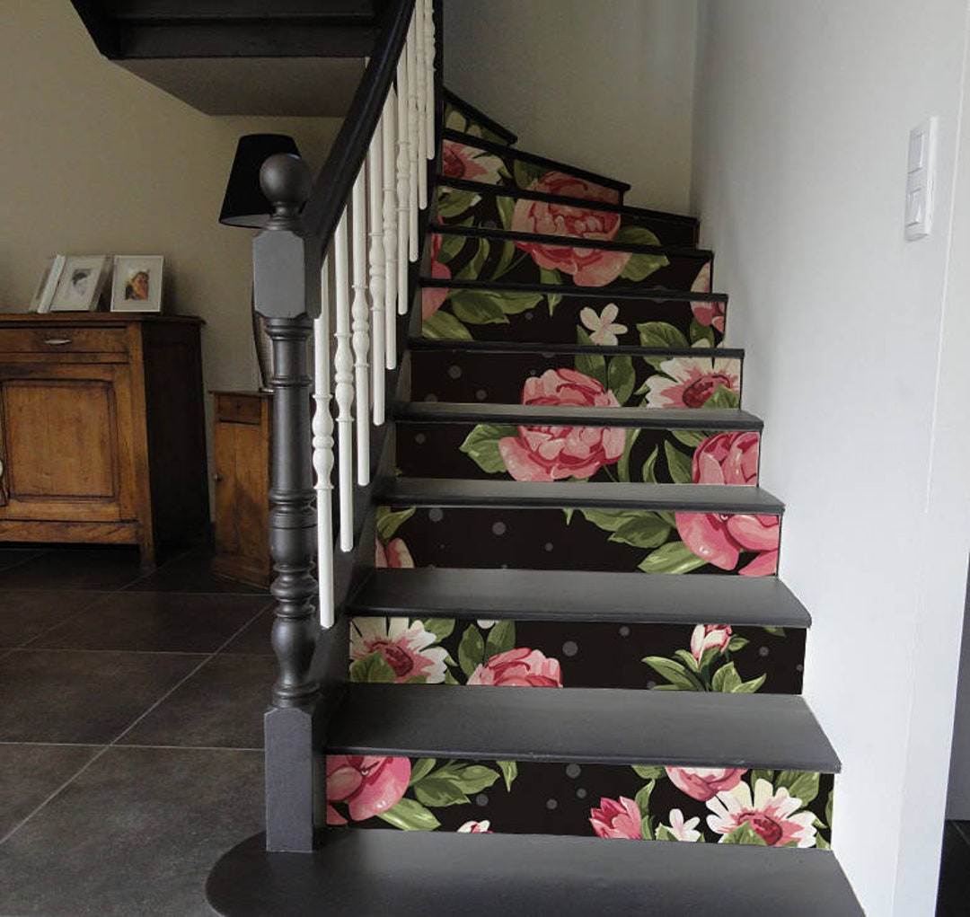 10 Strips of Stair Riser - Roses and Flowers, Removable Sticker Peel ...