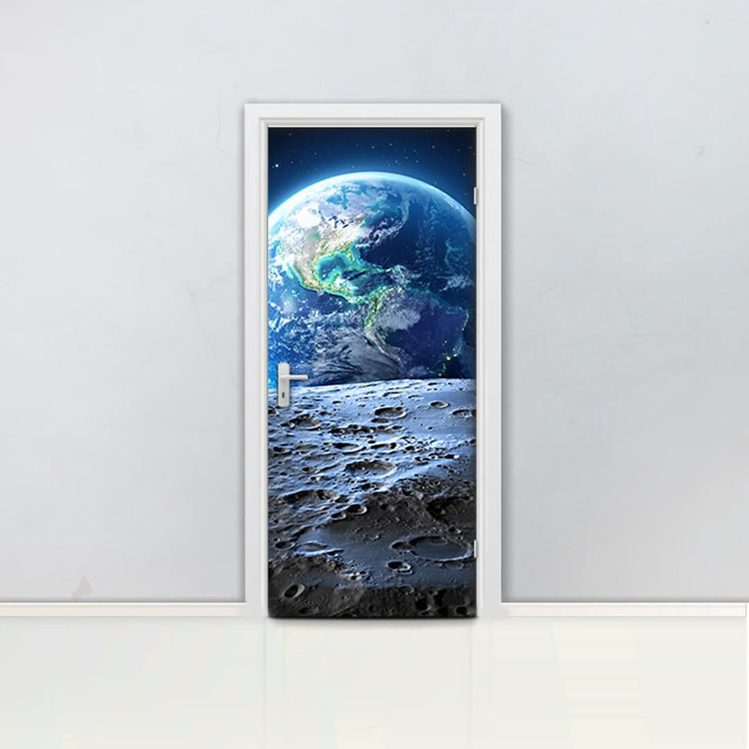 Moon and Earth Door Mural Self Adhesive Door Wrap, Removable Peel ...