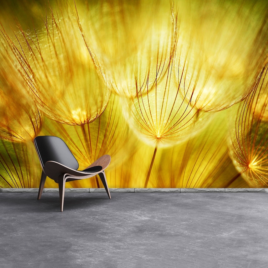 Dandelion Gold Peel and Stick or Classic Glue Wallpaper | Mural Soft ...