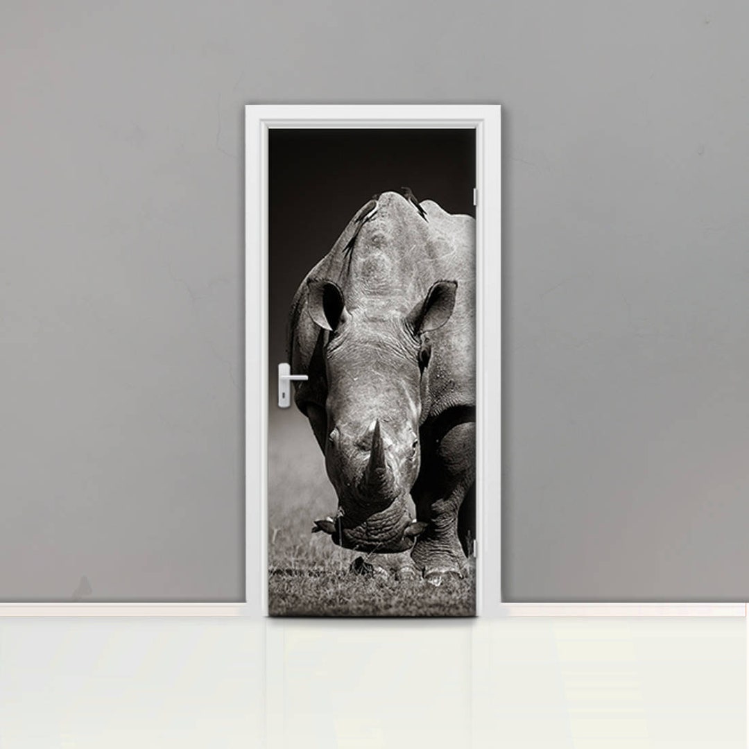 Rhinoceros Door Mural Self Adhesive Door Wrap, Removable Peel & Stick ...